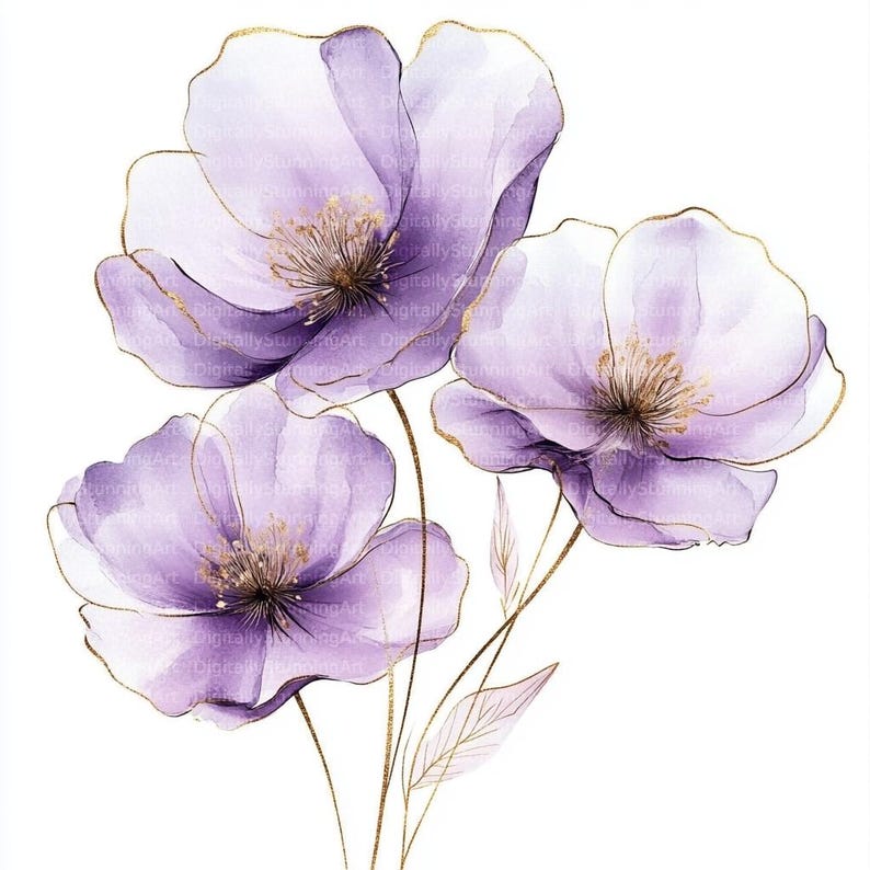 15 Purple Abstract Flowers Clipart, Digital Clipart, Commercial Use ...