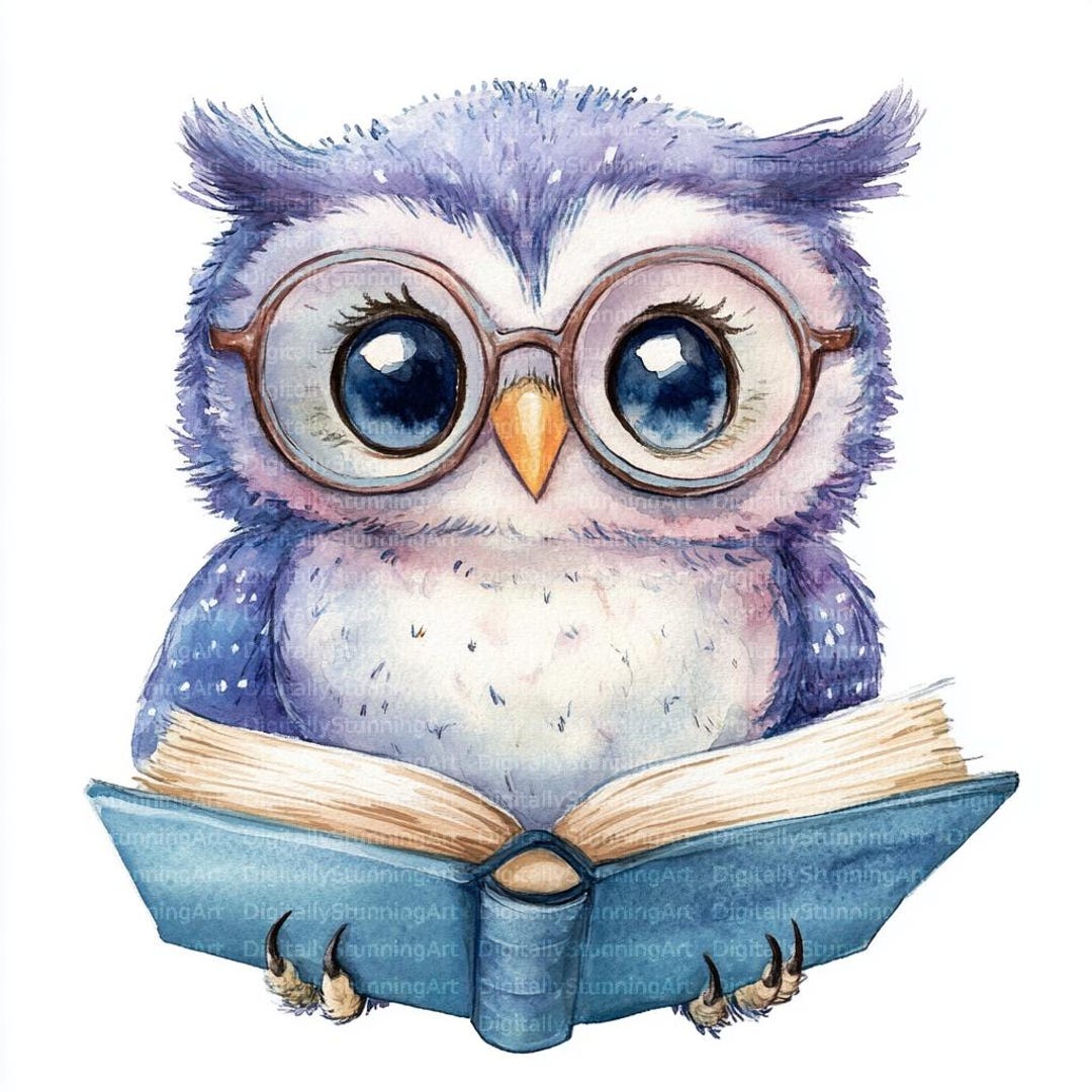 15 Cute Smart Owls Watercolor Clipart, Cute Baby Owls, Commercial Use ...