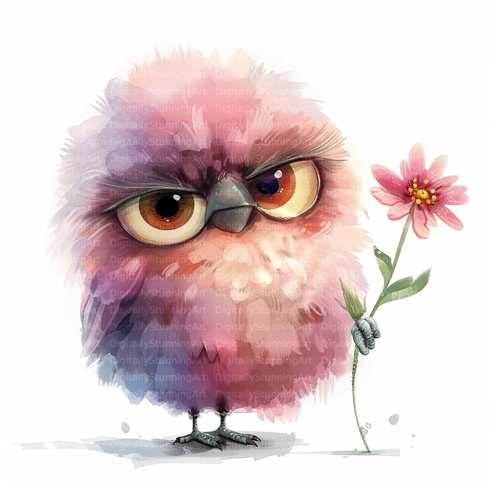 15 Grumpy Birds Watercolor Clipart, Fluffy Cute Birds, Commercial Use ...