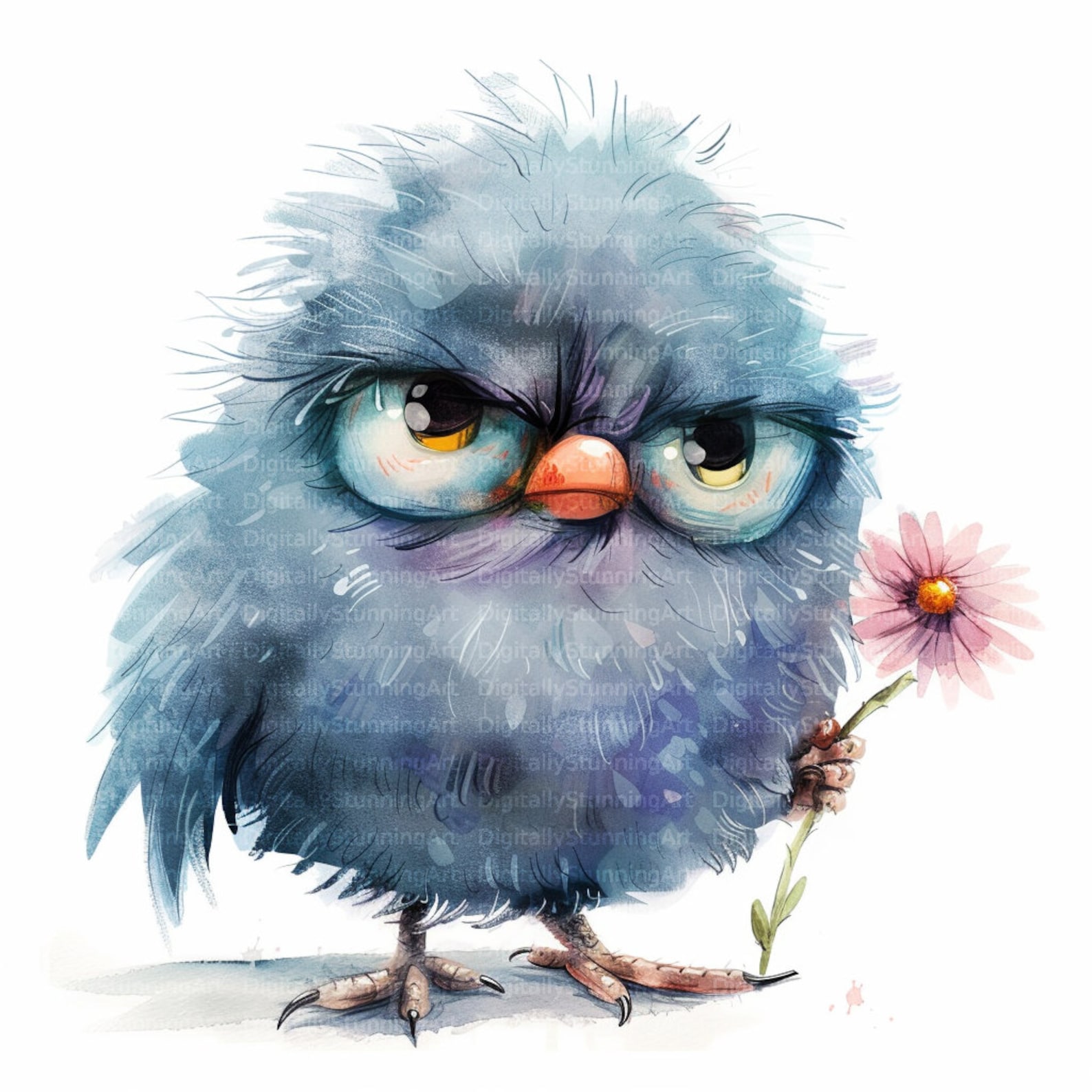 15 Grumpy Birds Watercolor Clipart, Fluffy Cute Birds, Commercial Use ...