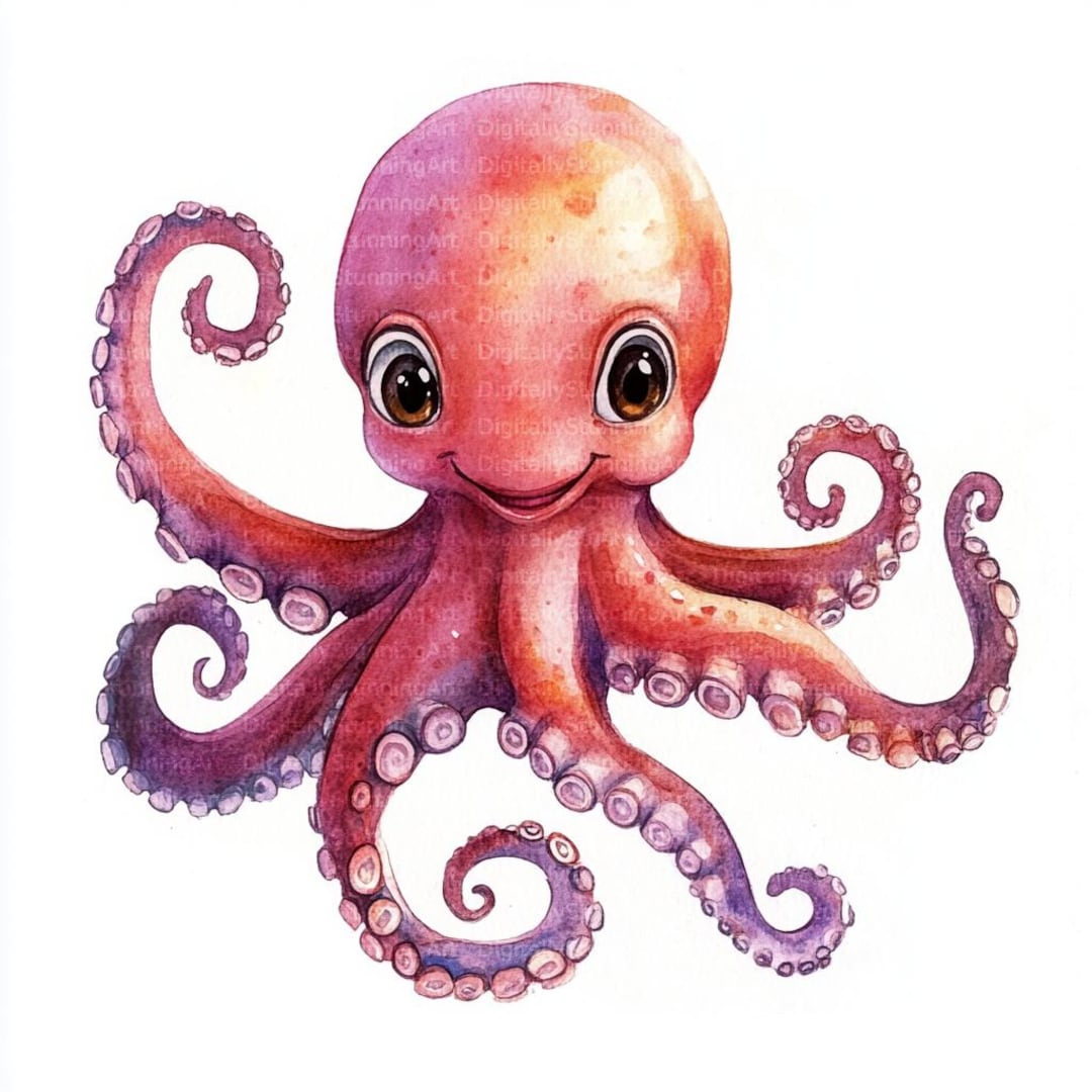 Baby Octopus Watercolor Clipart, Nursery Art (digital Download - Etsy