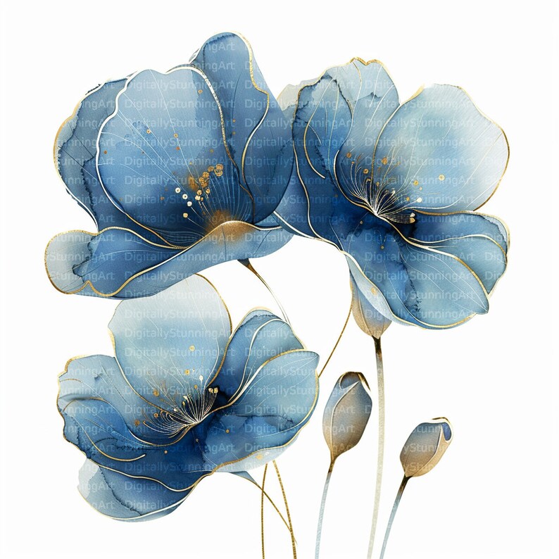 15 Blue Abstract Flowers Clipart, Digital Clipart, Commercial Use, High ...