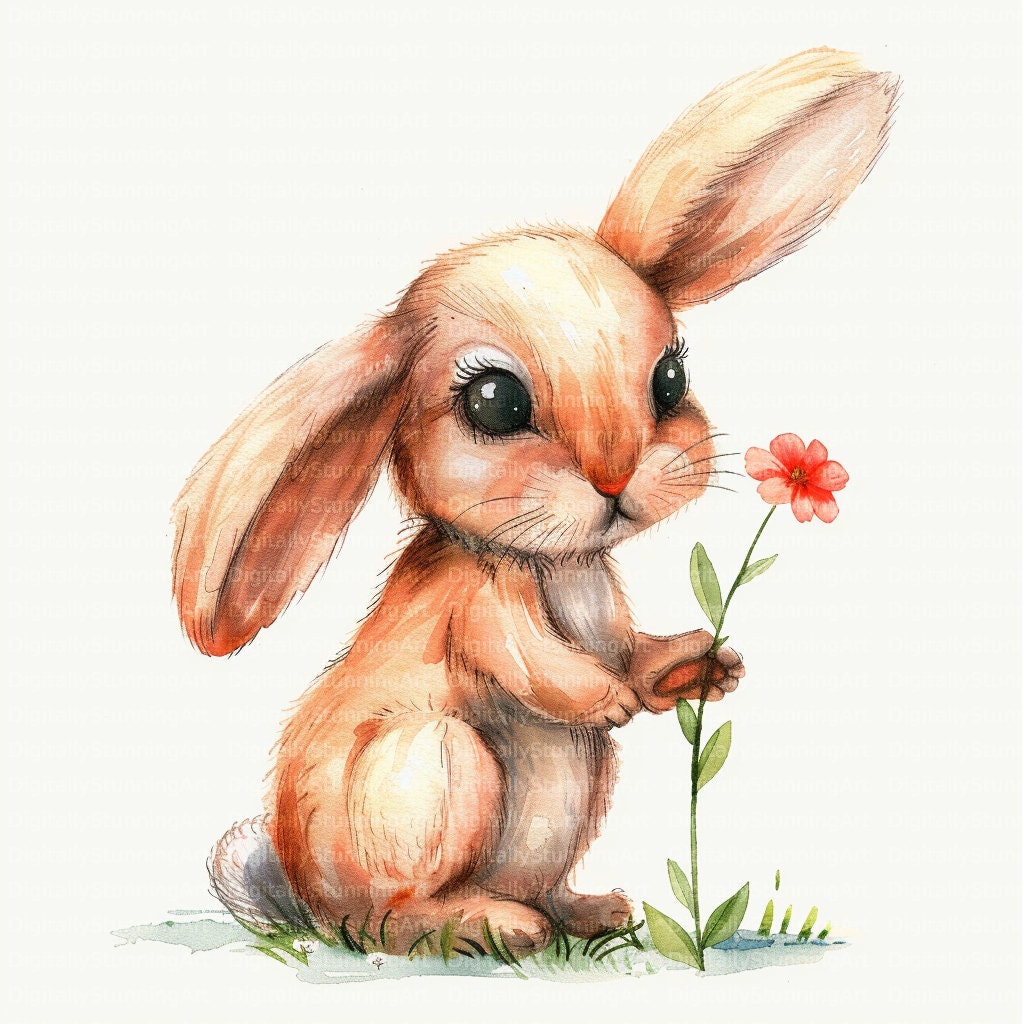 15 Cute Rabbits Watercolor Clipart, Digital Clipart, Commercial Use ...