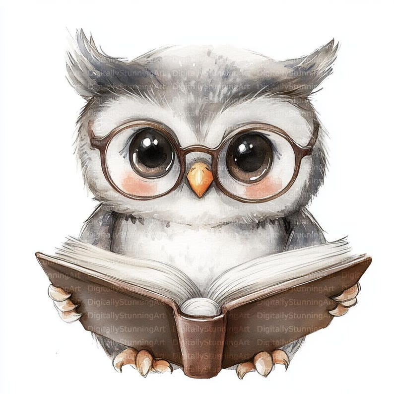 15 Cute Smart Owls Watercolor Clipart, Cute Baby Owls, Commercial Use, High Quality JPG ...