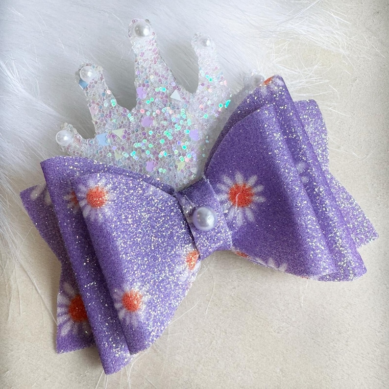 Princess Bow, Crown Bow, Pretty Bow, Girls Bow, Glitter Bow, Faux Fur ...