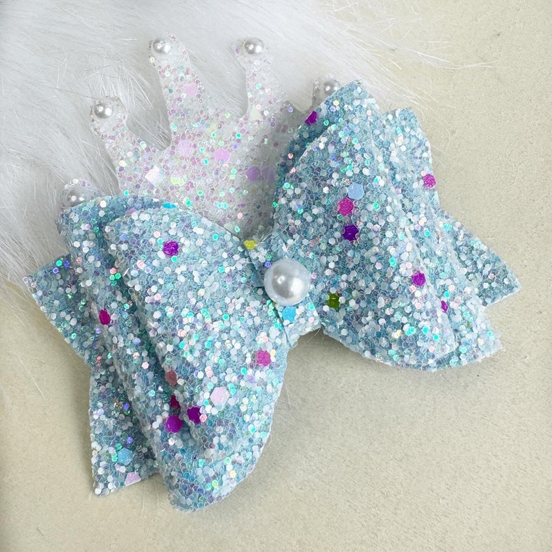 Princess Bow, Crown Bow, Pretty Bow, Girls Bow, Glitter Bow, Faux Fur ...