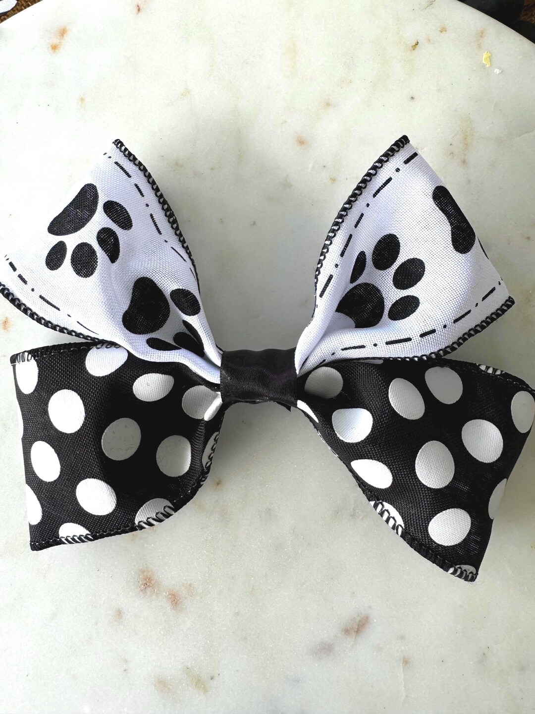 Large Black and White Paws and Polka Dots Clip Bow Baby Headband ...