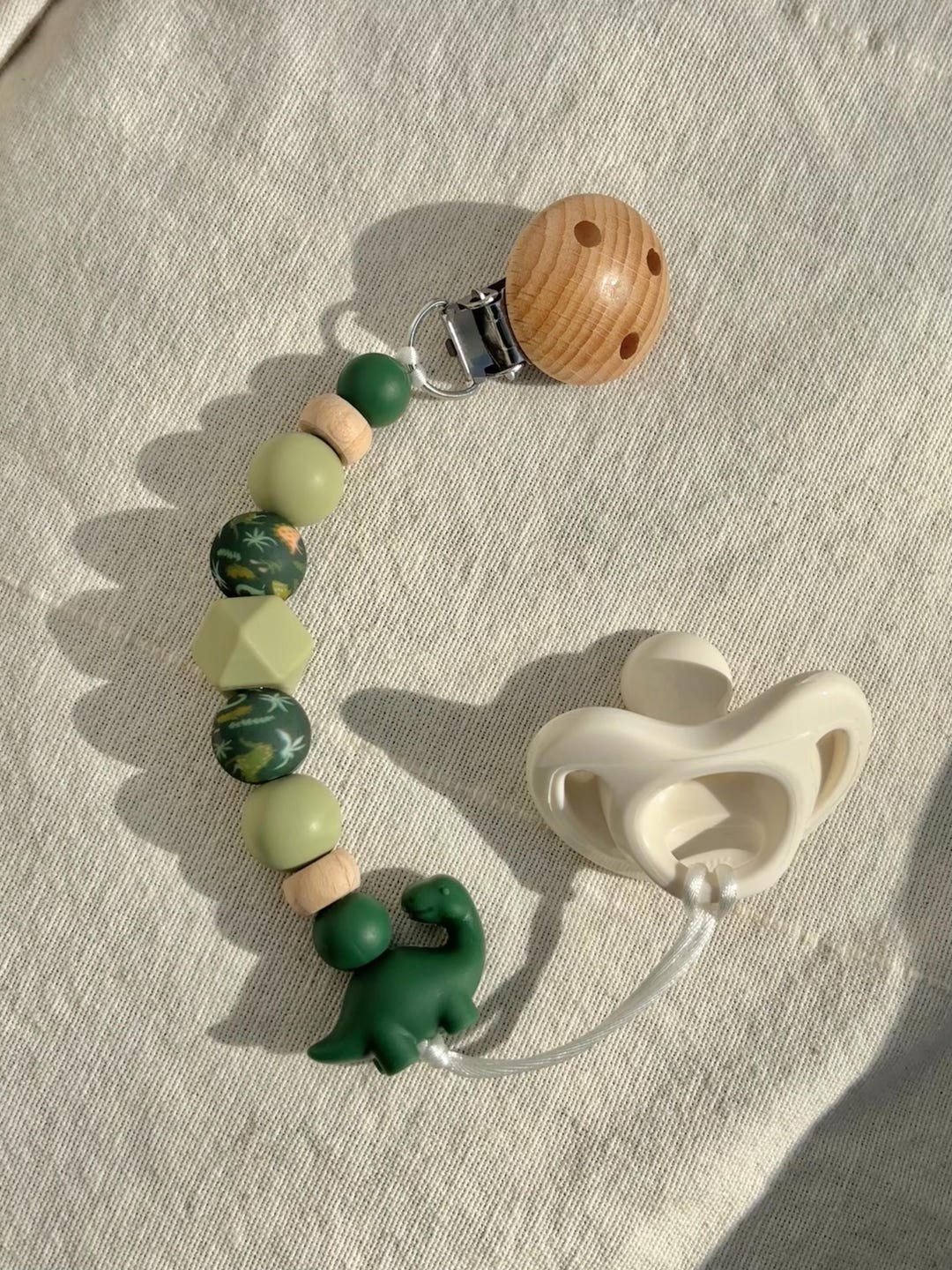 Dinosaur Pacifier Clip | Dino Theme | Green Silicone Beads | Jurassic ...
