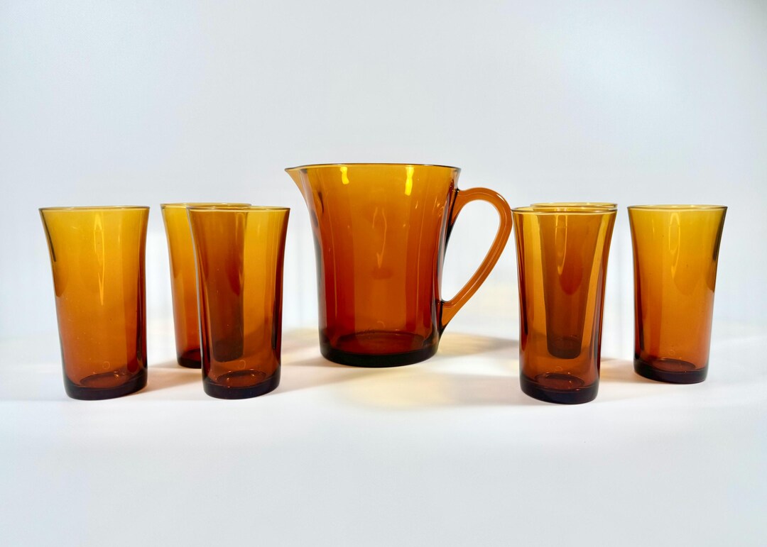 Duralex Amber Jug and Glasses Set. - Etsy