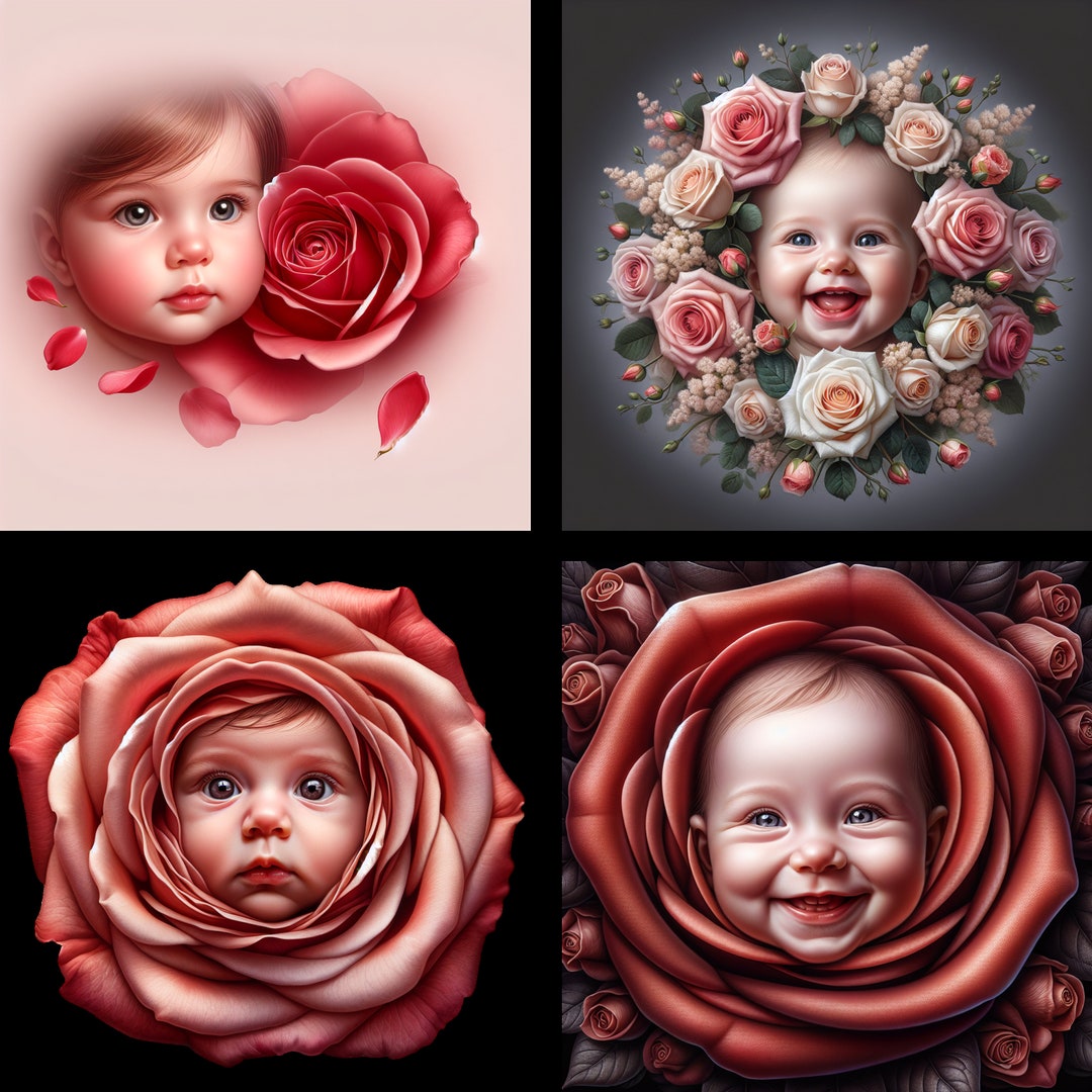 Baby Face Rose Birthday Card Digital Downloads High Resolution 300 DPI ...