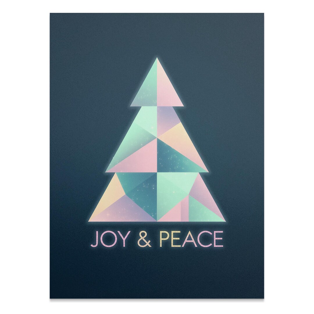 Joy Peace Christmas Tree Poster Geometric Pastel Art Print Holiday ...