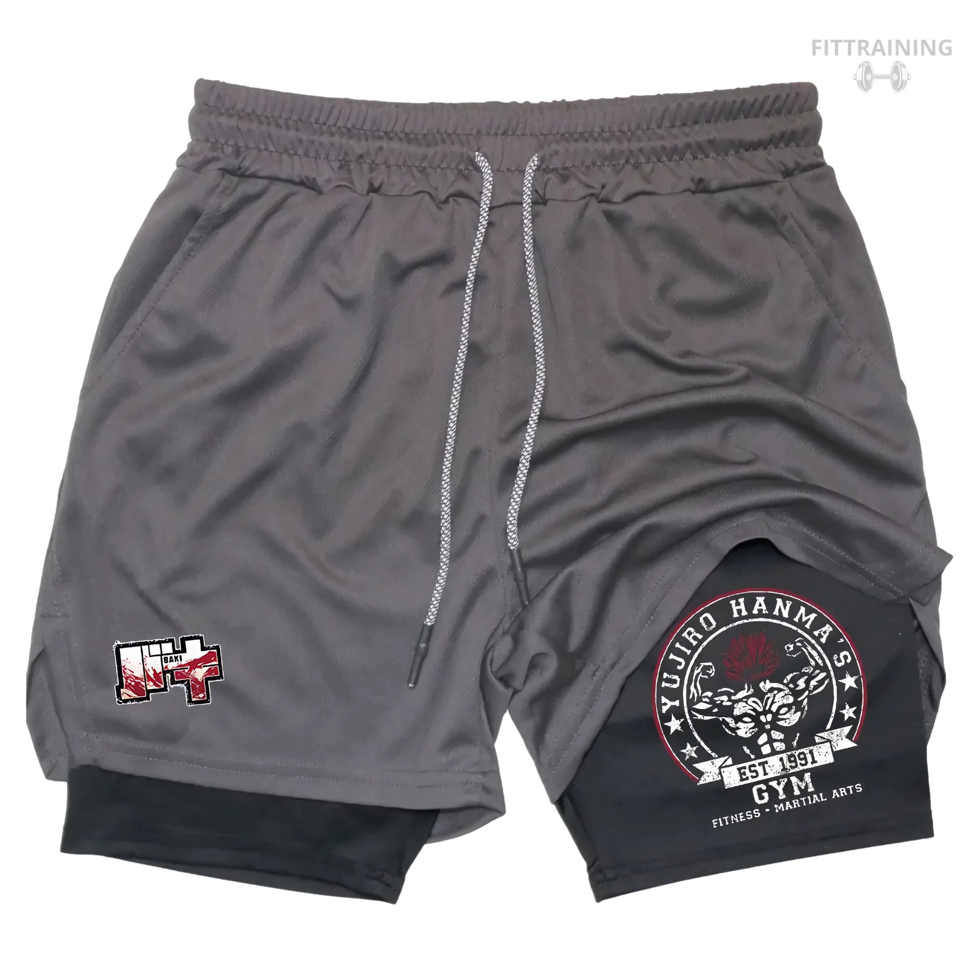 Shorts Men Gym Anime Baki Summer Sports Shorts 2 in 1 Quick Dry Workout ...