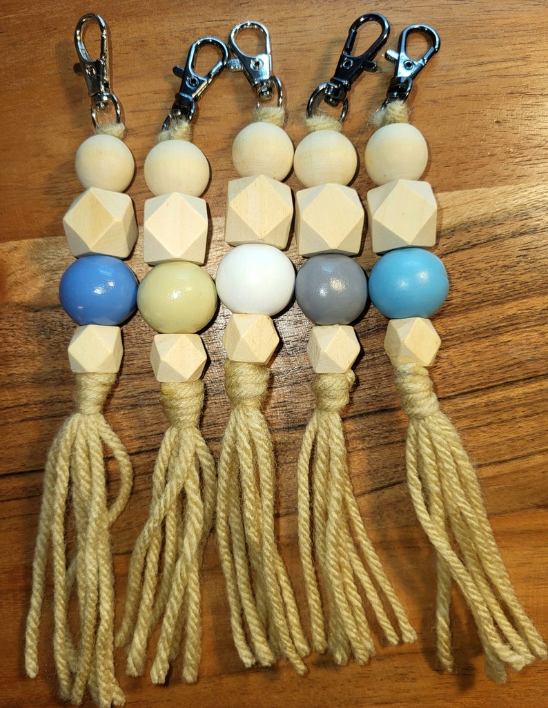 Wooden Boho Beaded Keychains, Bag Charms, Tassel Keychains - Etsy