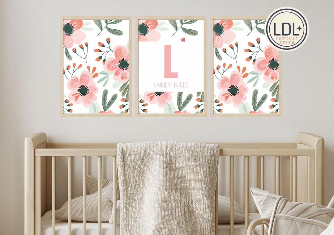 Lainey Pink Personalized Nursery Wall Art – Custom Baby Name Prints ...