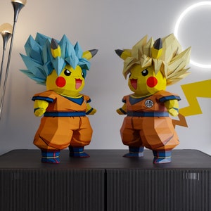 Pikachu Ssj y Ssj Blue Pack 2 en 1 Papercraft, PDF, PDO, DXF format ...