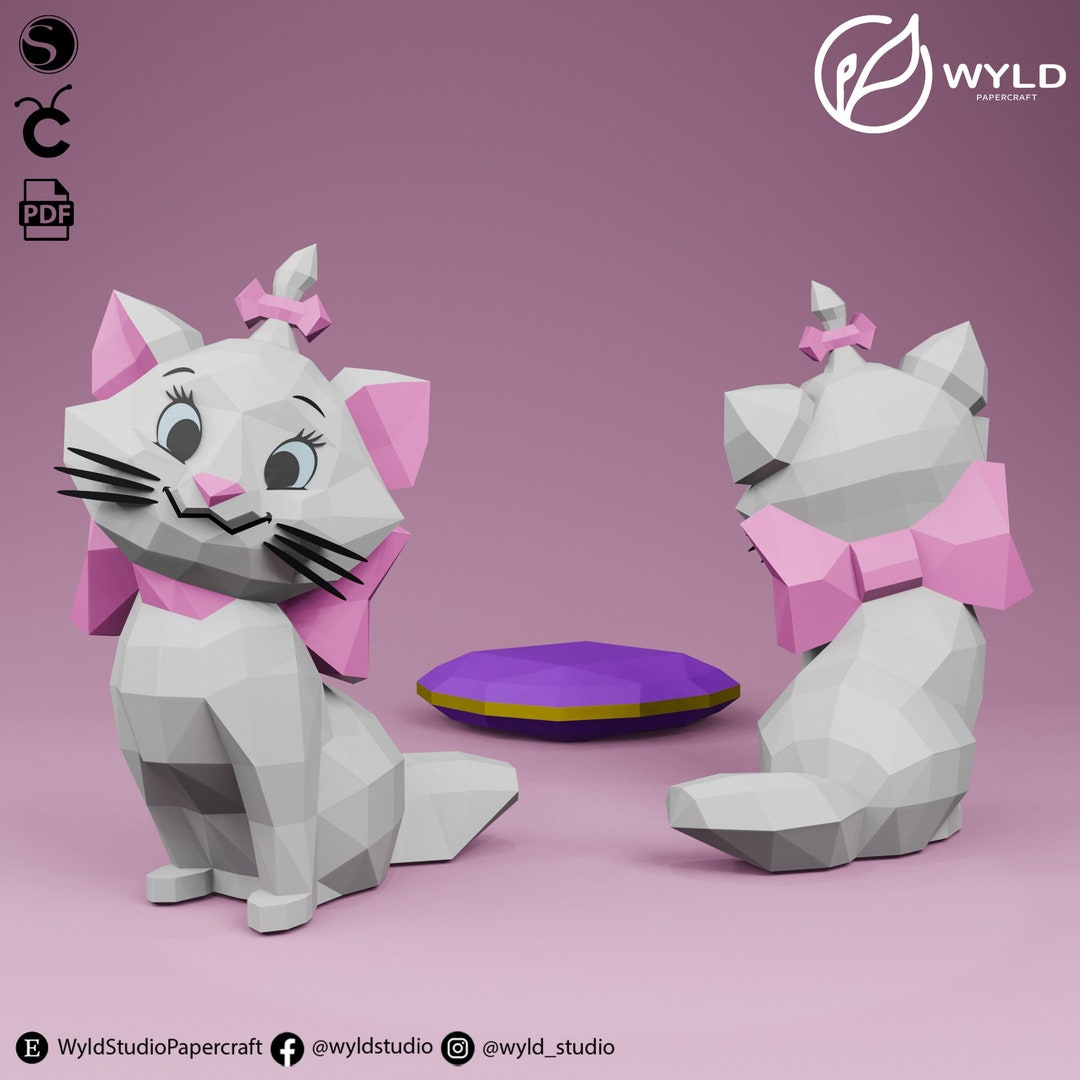 Marie Aristo Cats Lowpoly Papercraft, PDF, DXF and SVG format, digital ...