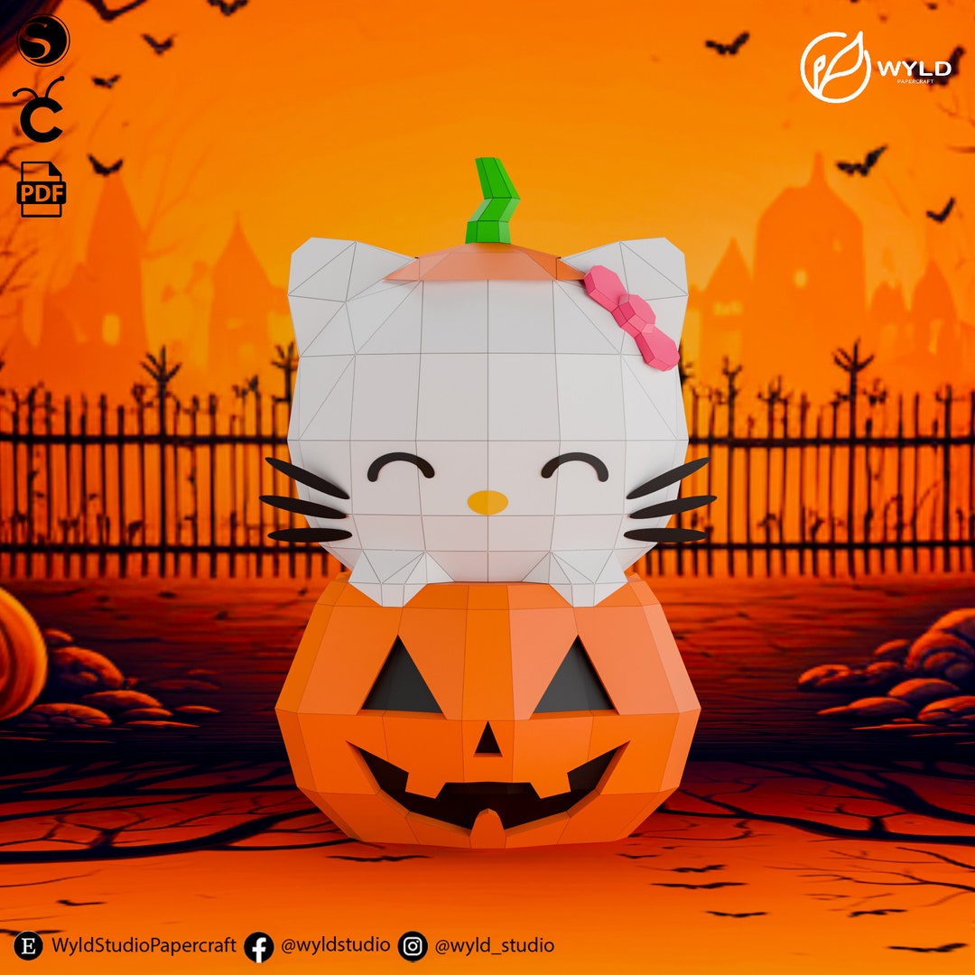 Pumpkin Kitten Lowpoly Papercraft, PDF, DXF and SVG Format, Digital ...
