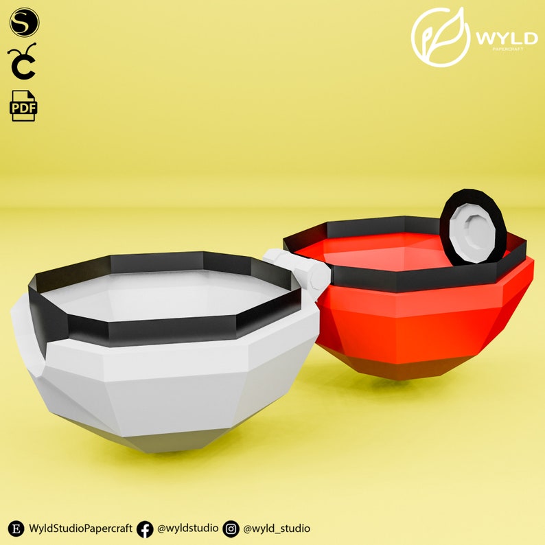 Caja Pokeball Articulada 2 Tamaños Lowpoly Papercraft, Pdf, DXF format ...