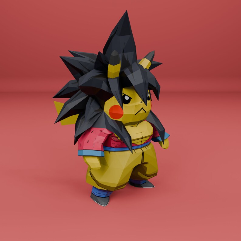 Pikachu Super Saiyajin 4 Papercraft, PDF, PDO, DXF format, digital ...