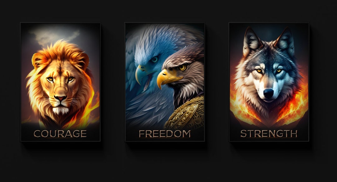 Poster Set With English Motto, Powerful Animal Motifs for Picture ...