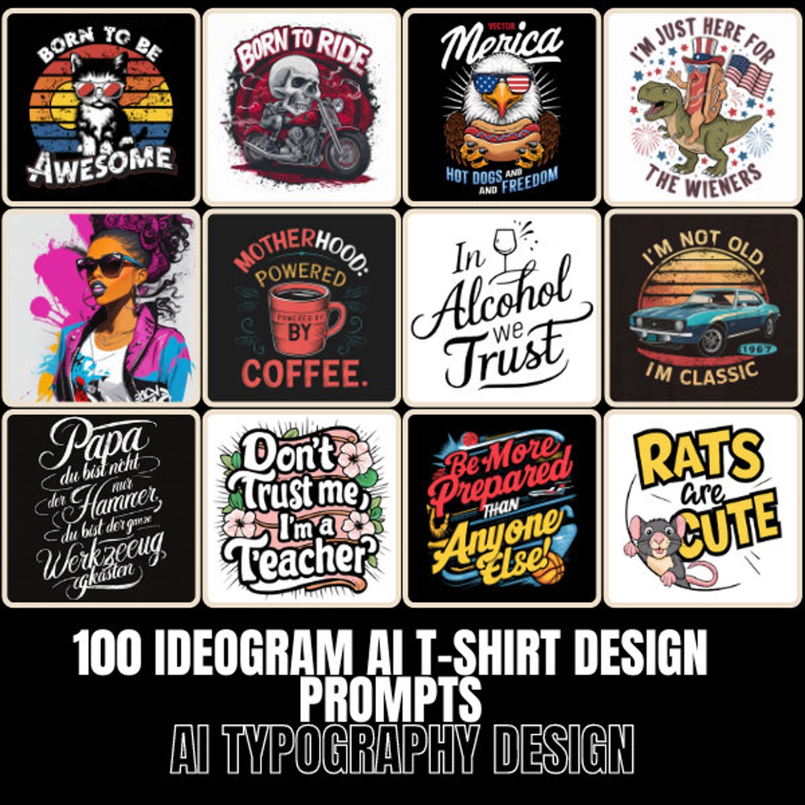 160 Ideogram AI T-shirt Design Prompts: Customizable Typography T-shirt ...
