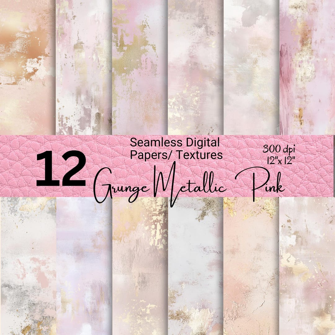 12 Seamless Dreamy Pink Grunge Digital Paper With Metallic Gold Foil ...