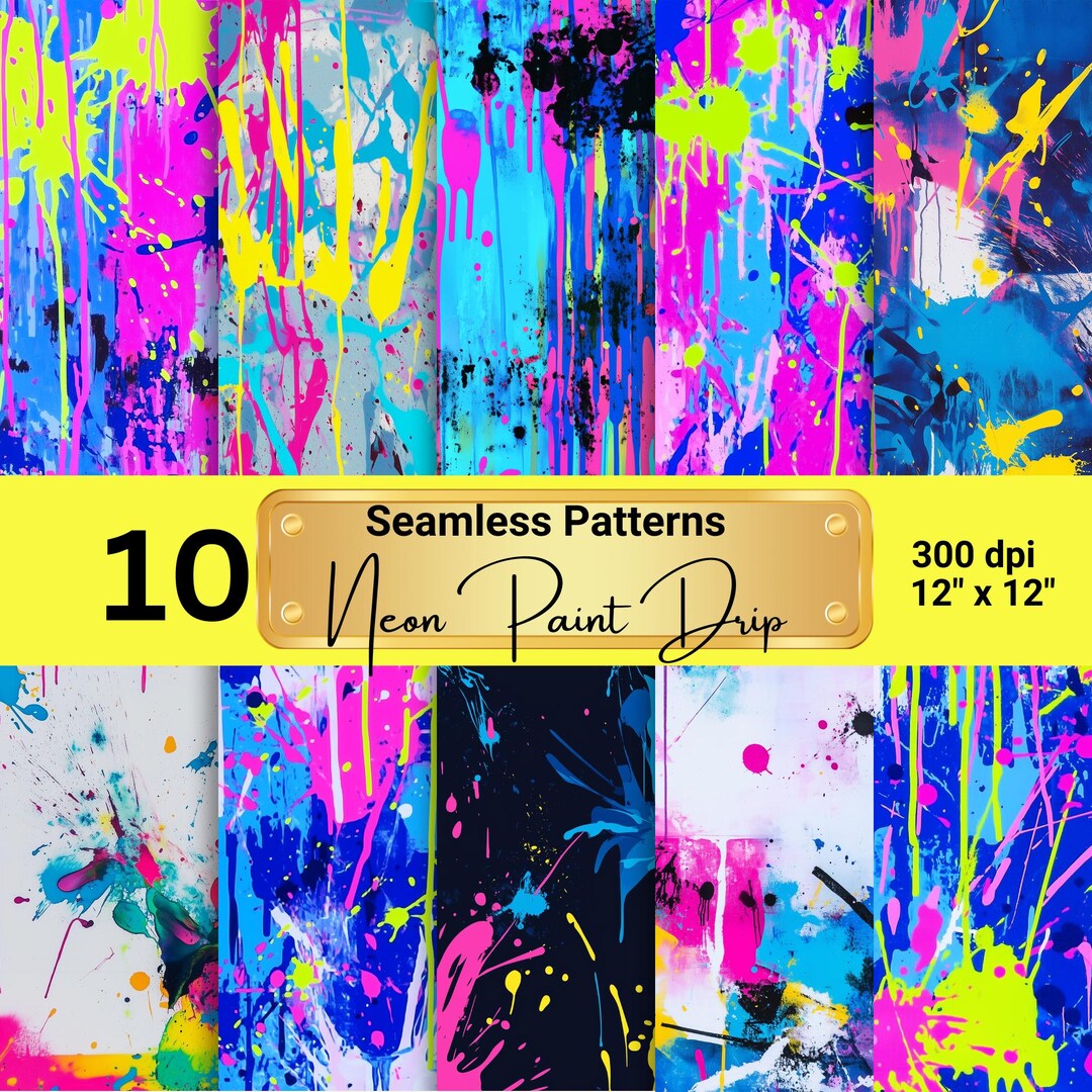 Seamless Neon Paint Drip Background | Bold, Colorful Grunge Digital ...