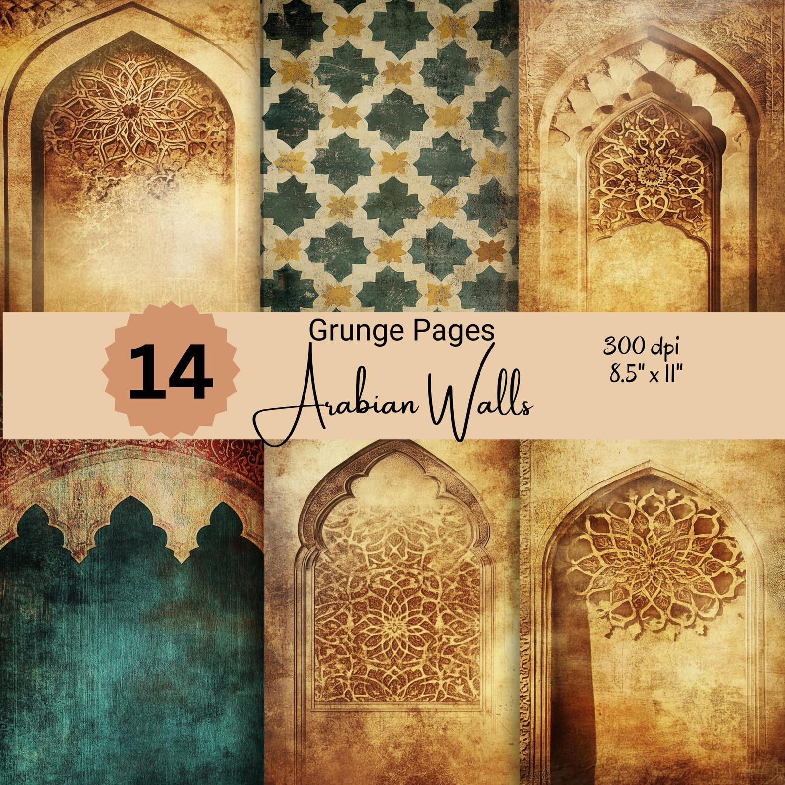 Grunge Arabian Papers , Stained Pages With Arabian Wall & Architecture ...