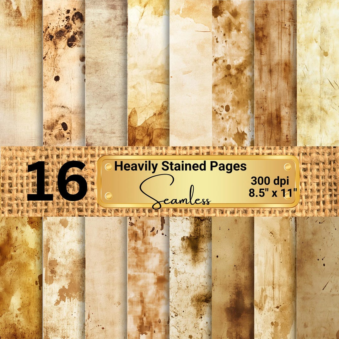 16 Stained Pages for Junk Journals, Scrapbooking, Crafts | Vintage Aged ...