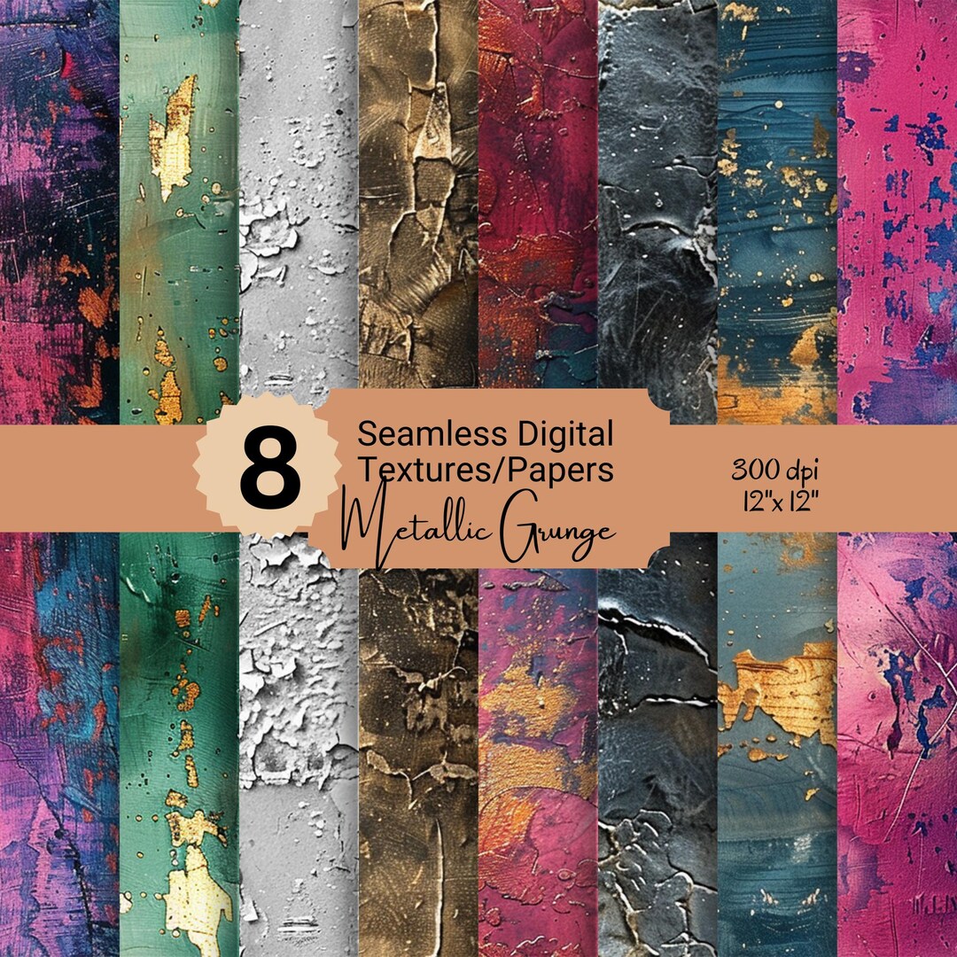 8 Pack Metallic Grunge Background Digital Paper| Printable Grunge ...
