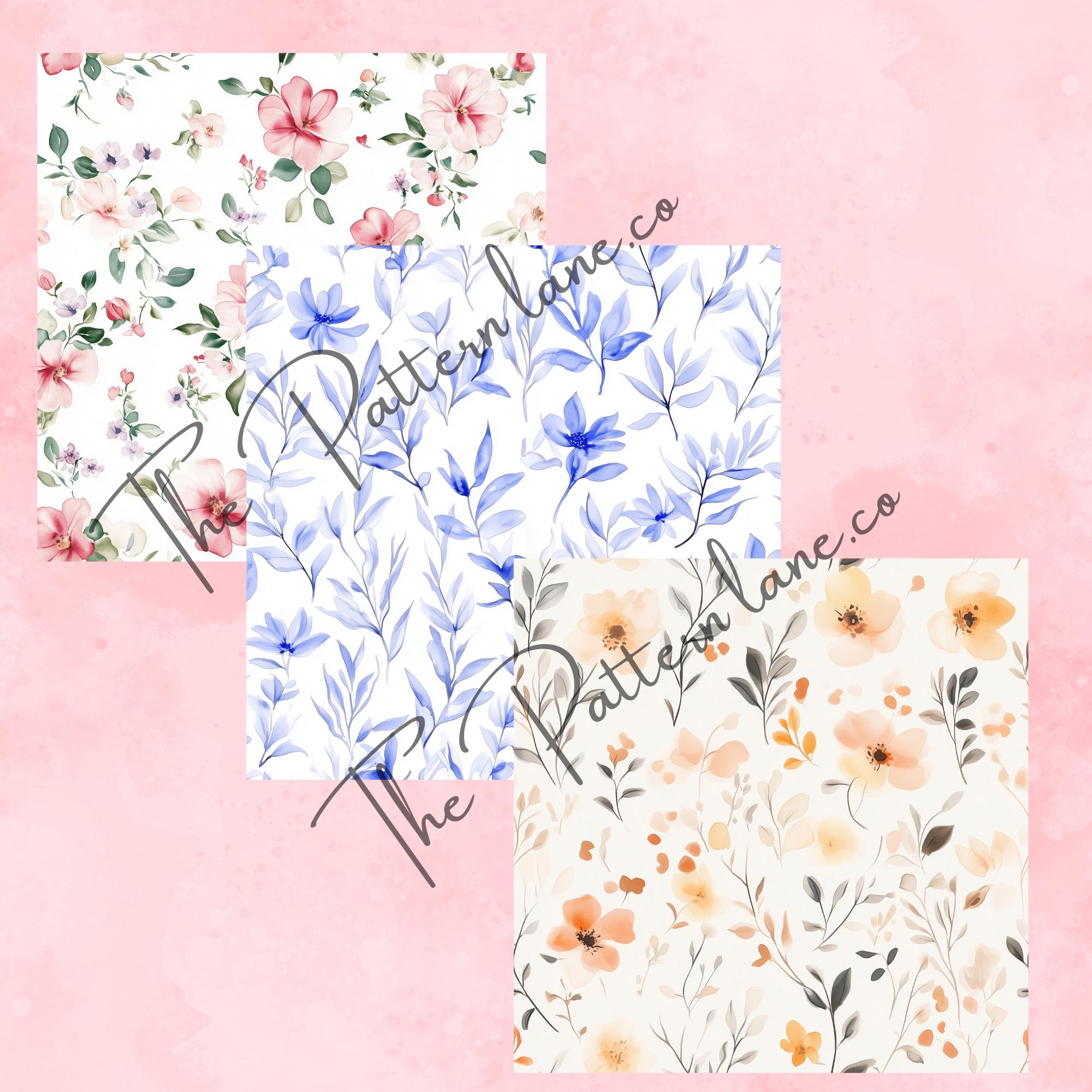 Seamless Watercolor Floral Patterns, Shabby Chic Printable Digital ...