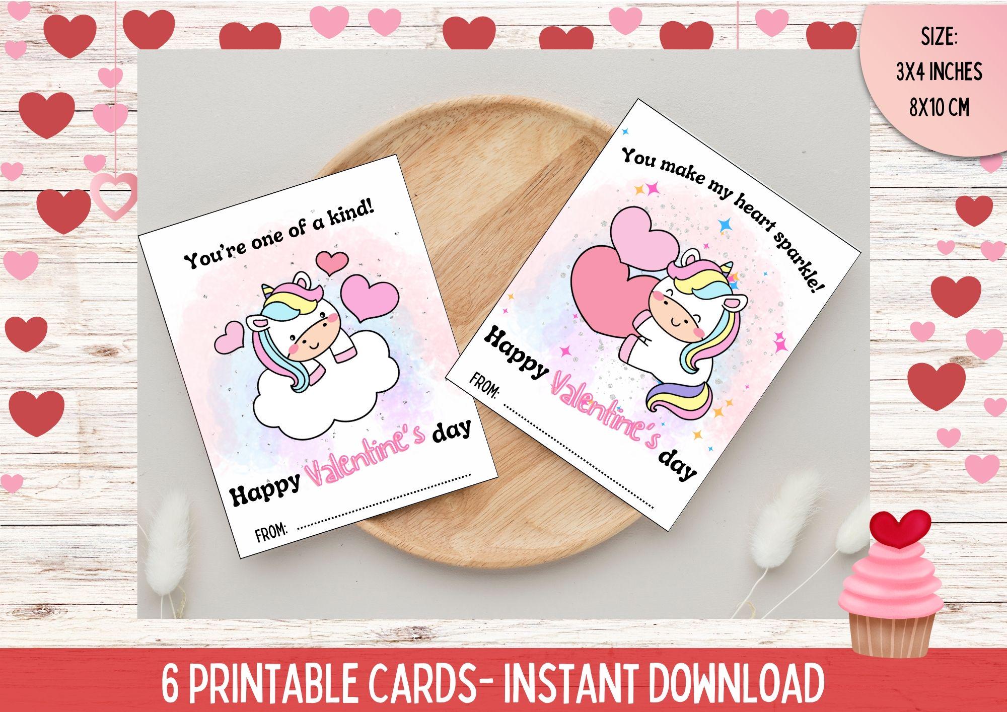 Unicorn Printable Valentine's Day Cards, Unicorn Classroom Valentine's ...