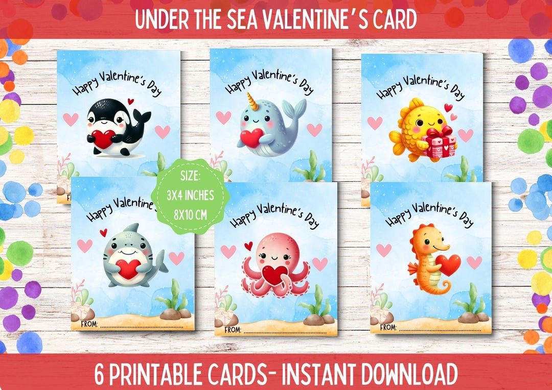 Under the Sea Printable Valentine's Day Cards, Classroom Valentine's ...