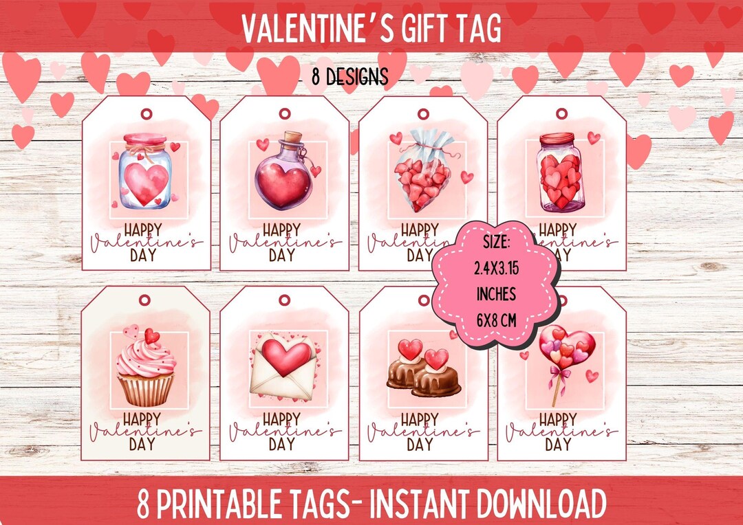 Printable Happy Valentine's Gift Tags, Valentine Treat Tags, Printable ...