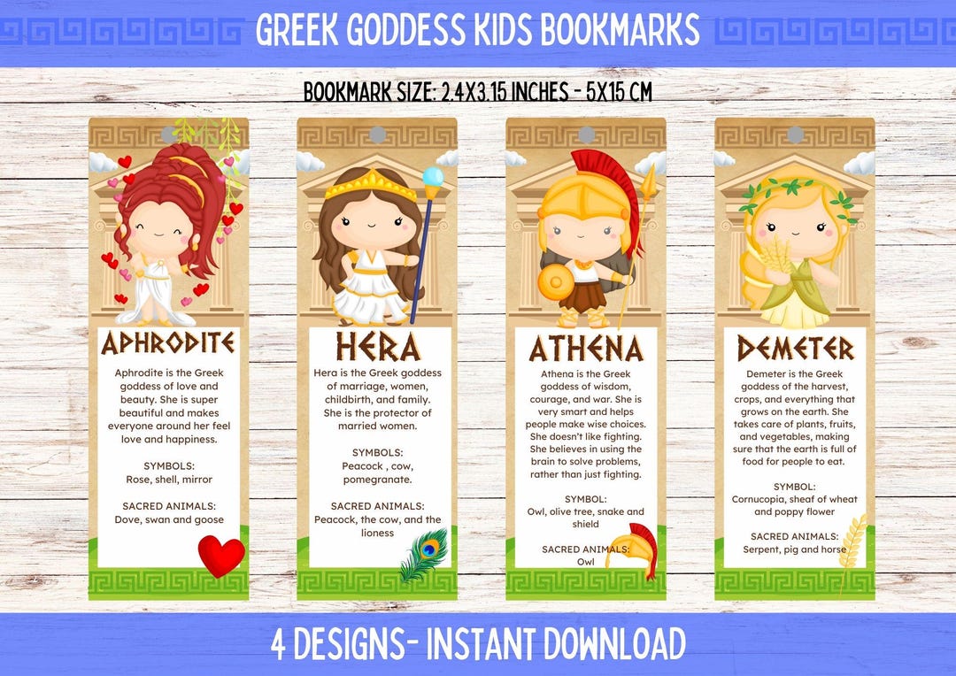 Greek Mythology Goddess Printable Bookmarks, Kids Printable Bookmarks ...