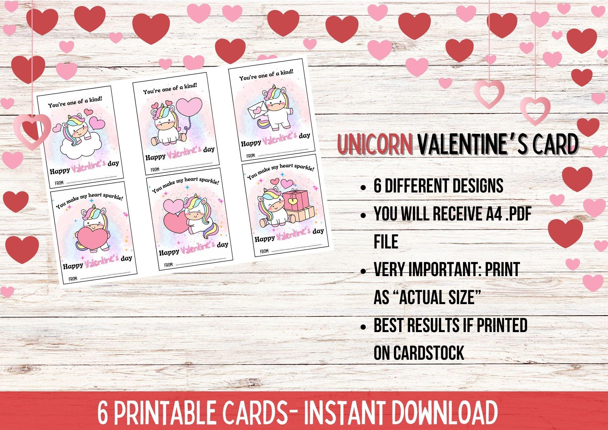 Unicorn Printable Valentine's Day Cards, Unicorn Classroom Valentine's ...