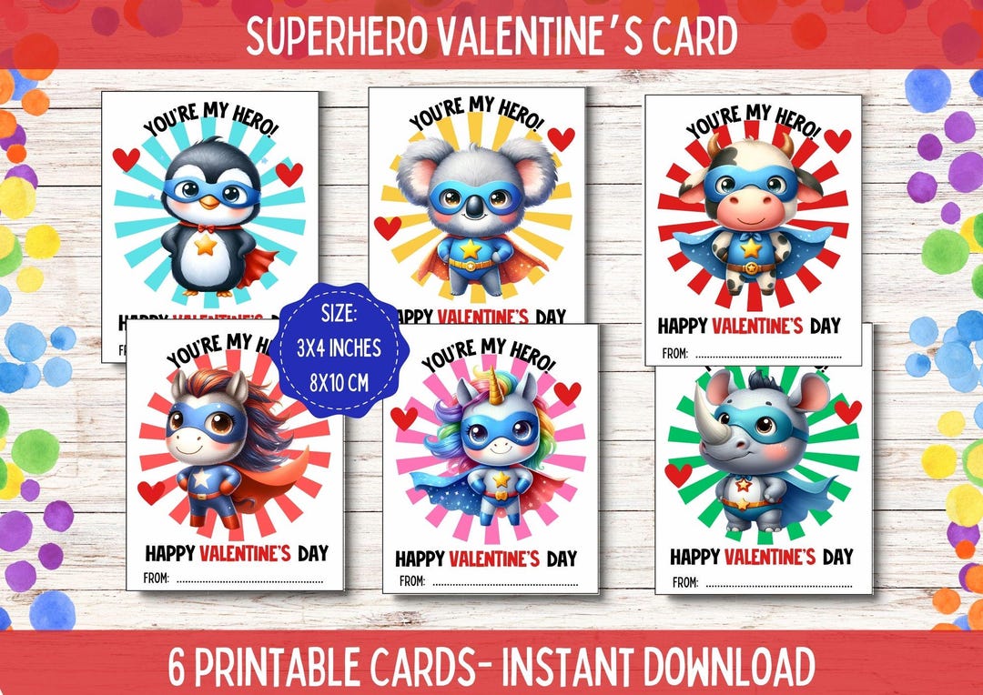 Superhero Printable Valentine's Day Cards, Superhero Classroom ...