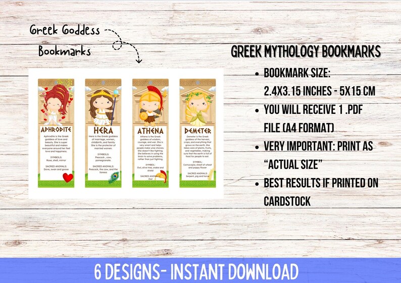Greek Mythology Goddess Printable Bookmarks, Kids Printable Bookmarks ...