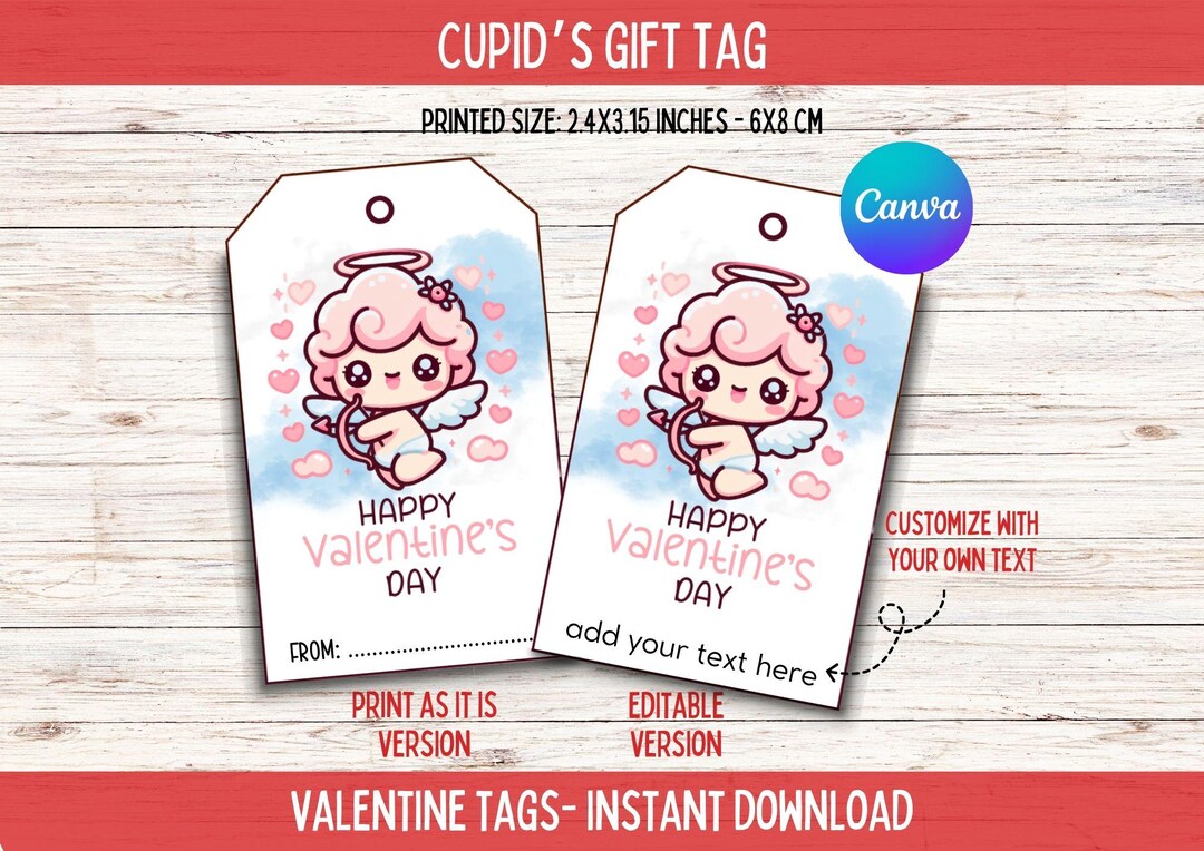 Editable Cupid Valentine's Day Tag Printable, Valentine's Day Gift Tag ...