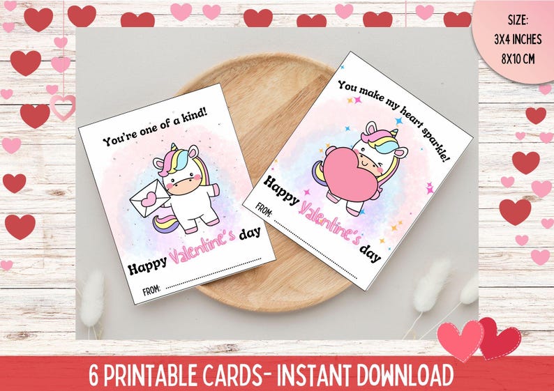 Unicorn Printable Valentine's Day Cards, Unicorn Classroom Valentine's ...