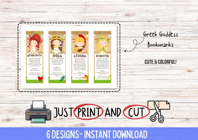 Greek Mythology Goddess Printable Bookmarks, Kids Printable Bookmarks ...