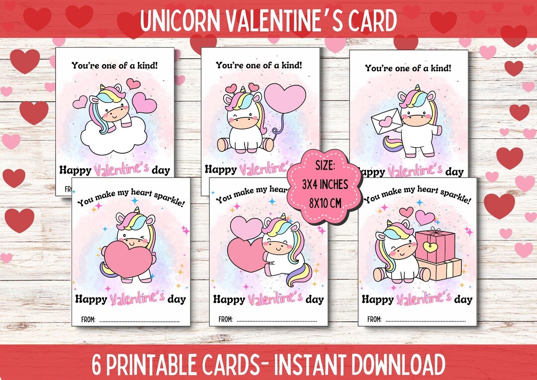 Unicorn Printable Valentine's Day Cards, Unicorn Classroom Valentine's ...