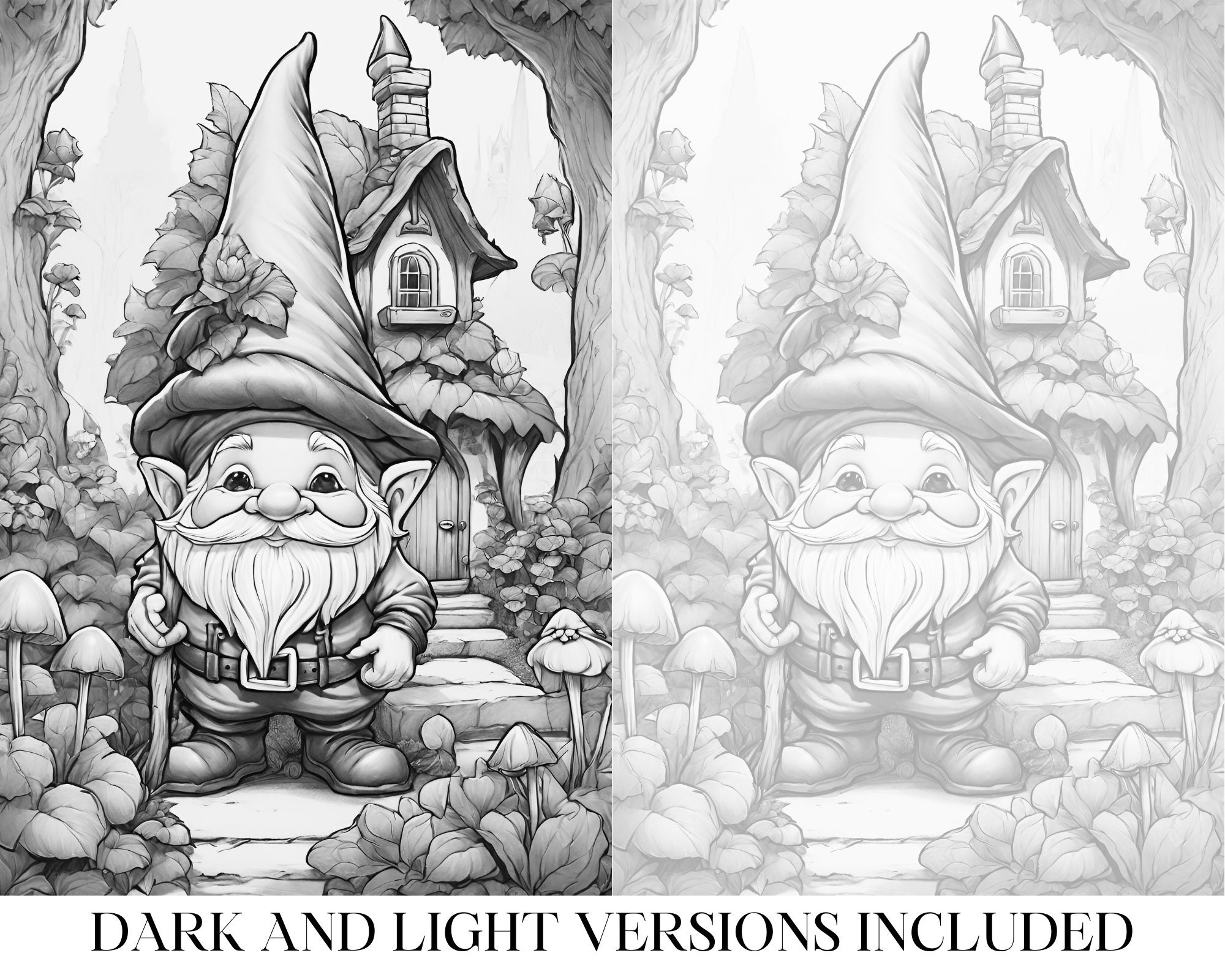 Gnomes Coloring Pages 50 Pages Adult and Kids Coloring Book, Grayscale ...
