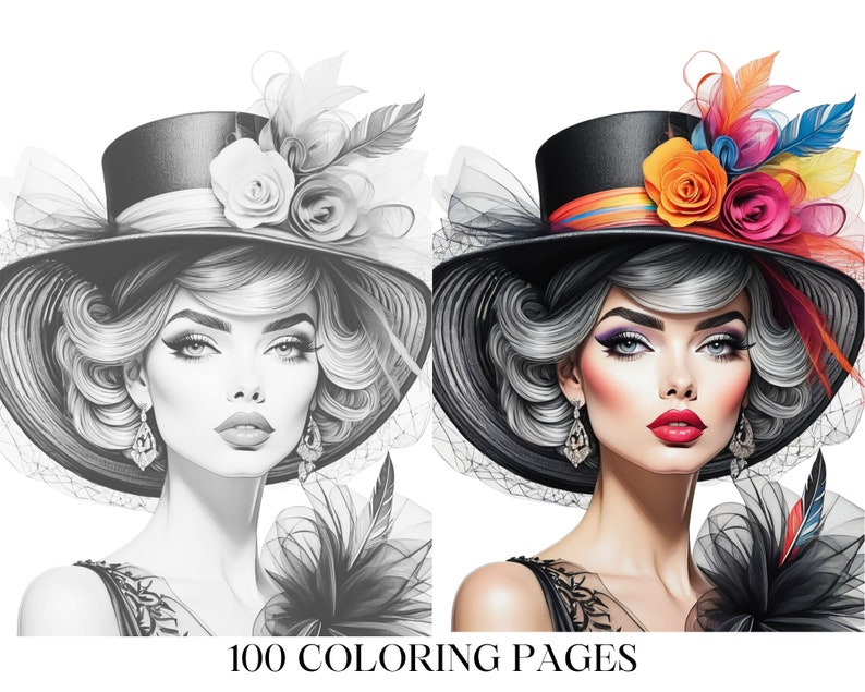 Women and Fancy Crazy Hats Coloring Pages 100 Pages Adult & Kid ...