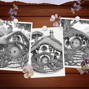 Hobbit House Coloring Pages (40 Pages) Adult Coloring Book, Grayscale ...