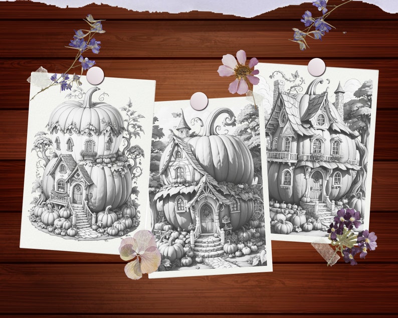 Pumpkin Fairy Houses Coloring Pages 66 Pages Adult & Kid Coloring Book ...