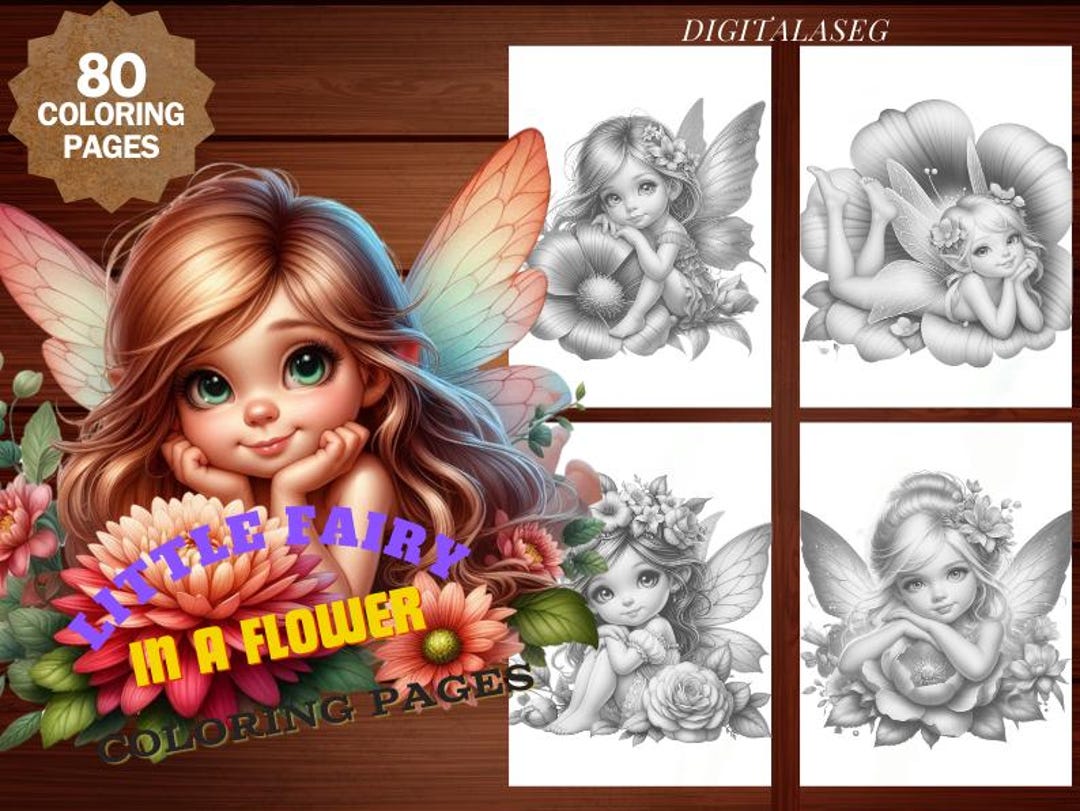 Little Fairy in a Flower Coloring Pages Adult & Kid Coloring Book ...