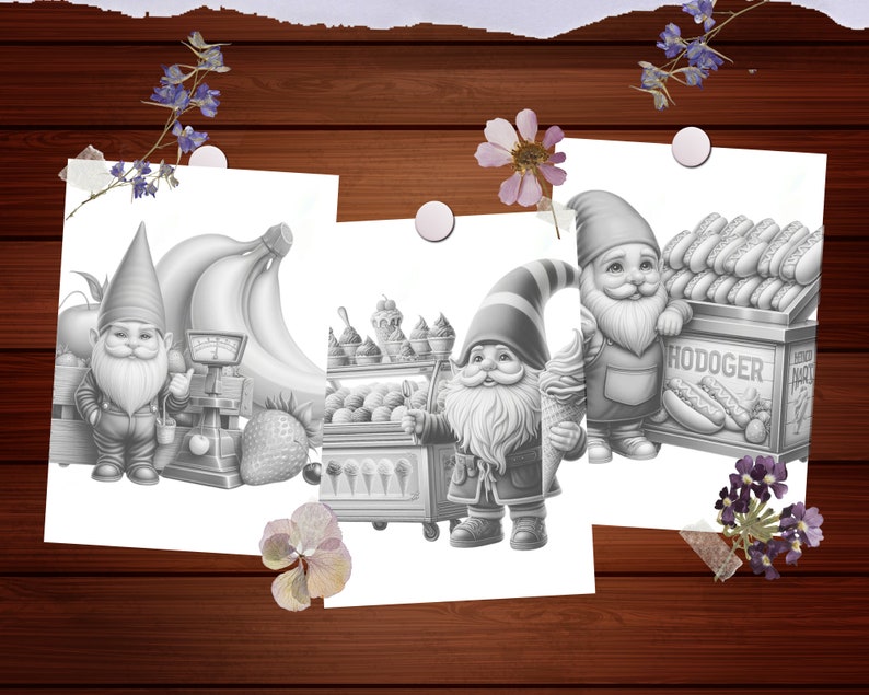 Gnome at Work Coloring Book: 80 Grayscale Pages (printable PDF) - Etsy
