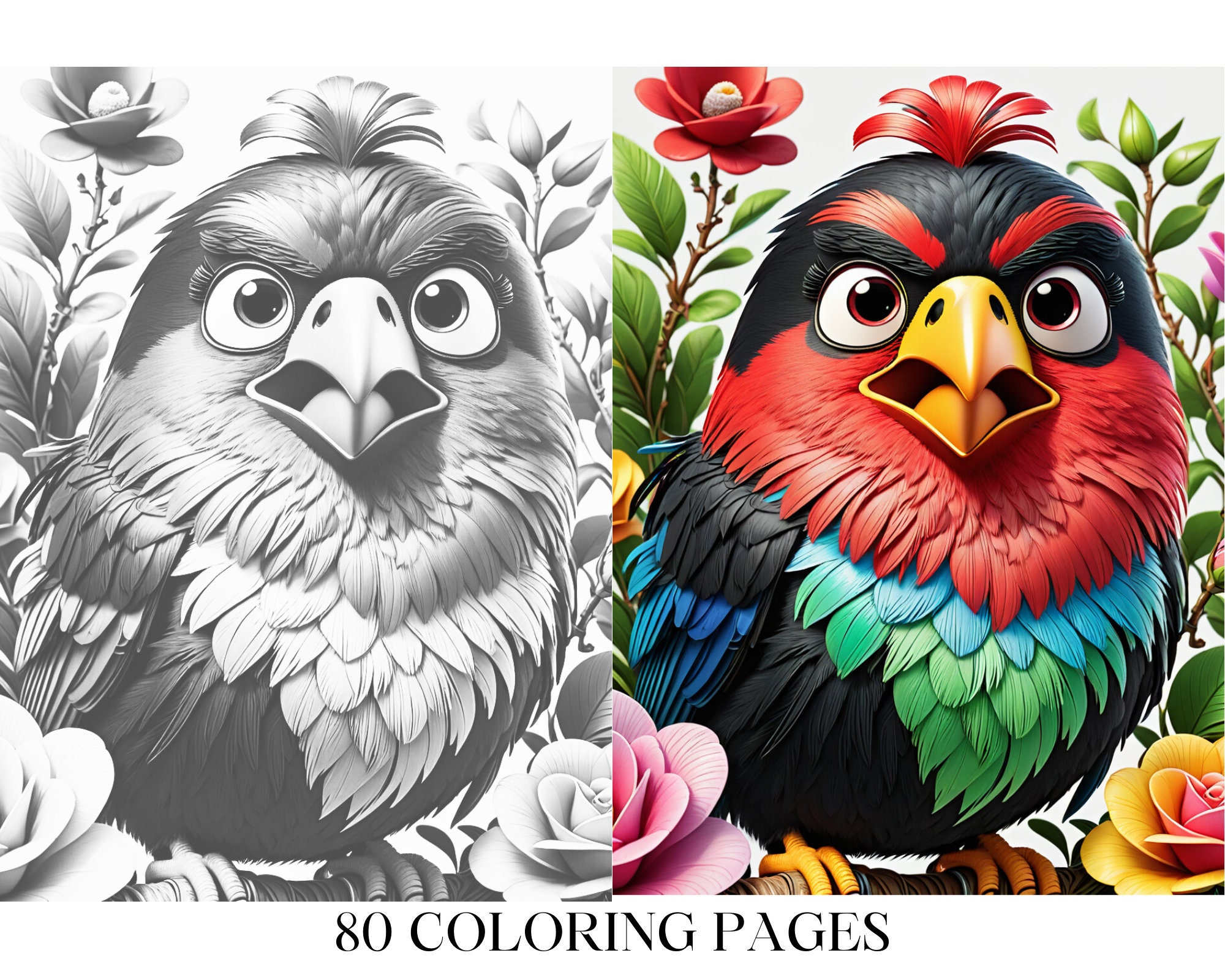Cute Grumpy Birds Coloring Pages 80 Pages Adult and Kids Coloring Book ...