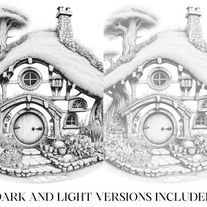 Hobbit House Coloring Pages (40 Pages) Adult Coloring Book, Grayscale ...